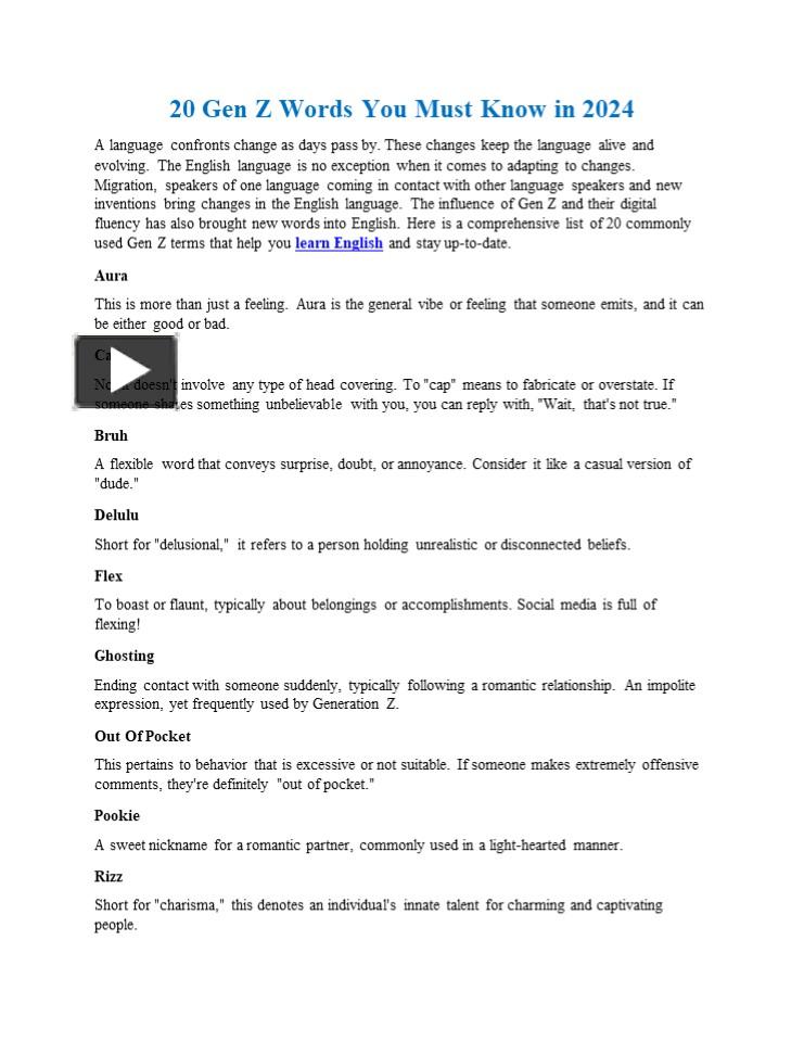 PPT – 20 Gen Z Words You Must Know In 2024 PowerPoint presentation ...