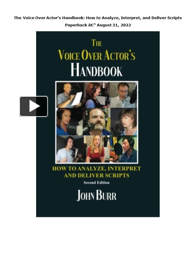 (PDF)DOWNLOAD The Voice Over Actor's Handbook: How to Analyze ...