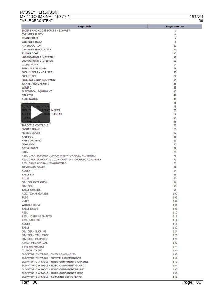 Massey Ferguson MF 440 COMBINE Parts Catalogue Manual Instant Download ...