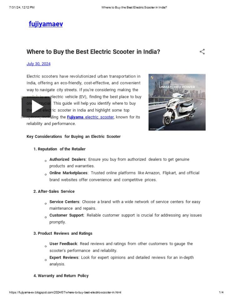 PPT – Where to Buy the Best Electric Scooter in India? PowerPoint ...