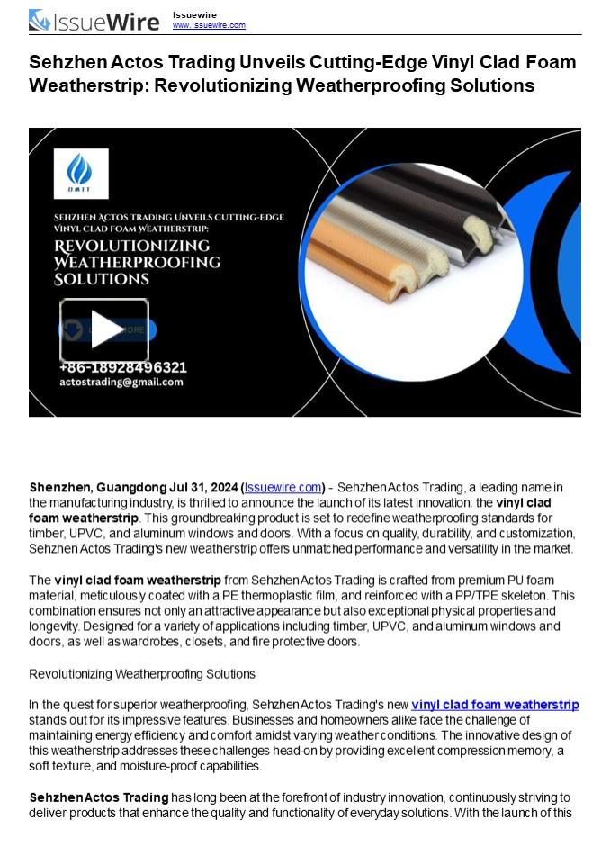 PPT – Sehzhen Actos Trading Unveils Cutting-Edge Vinyl Clad Foam ...