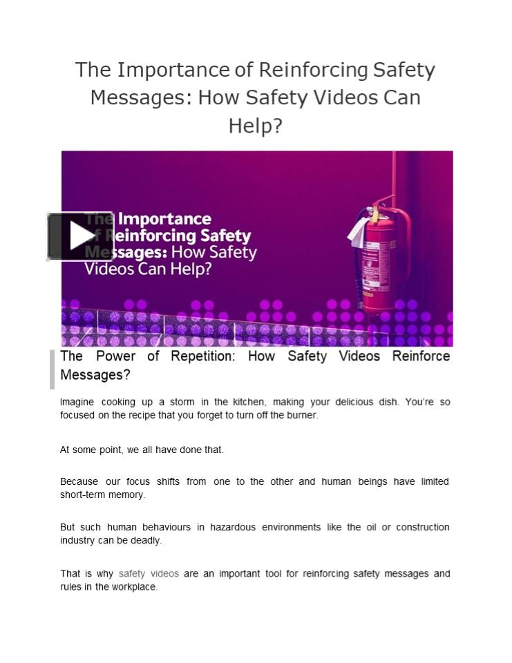 The Importance of Reinforcing Safety Messages: How Safety Videos Can ...