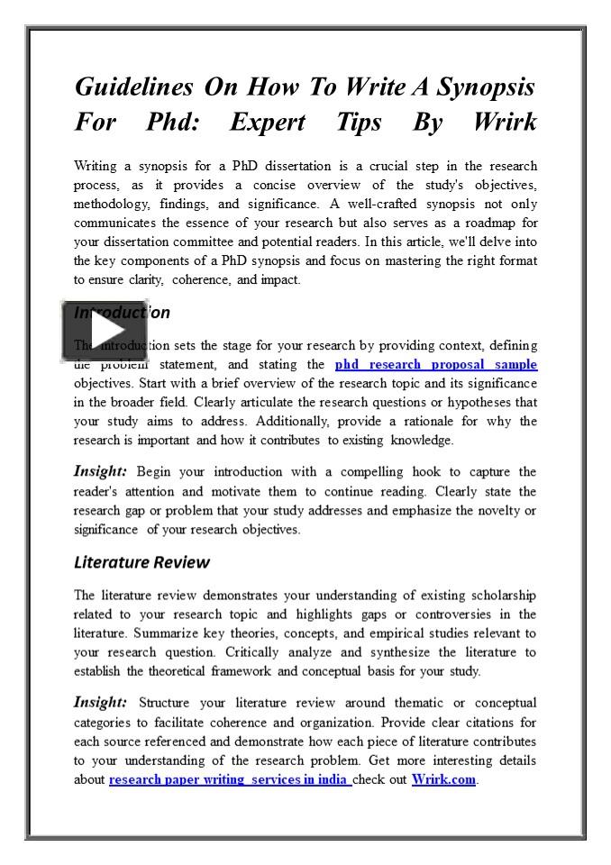 Guidelines On How To Write A Synopsis For Phd: Expert Tips By Wrirk PDF ...