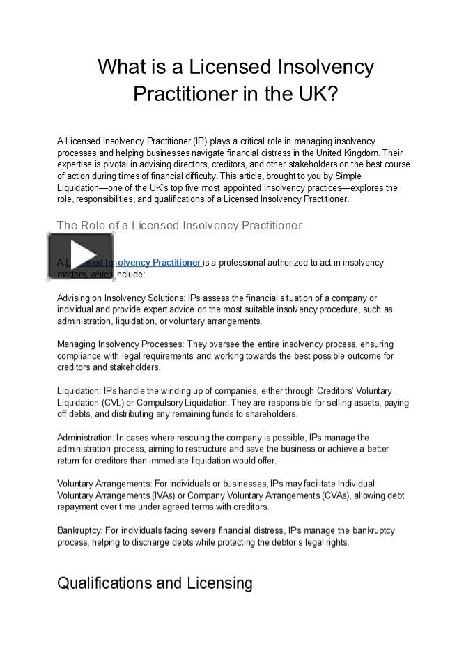 PPT – What is a Licensed Insolvency Practitioner in the UK? PowerPoint ...