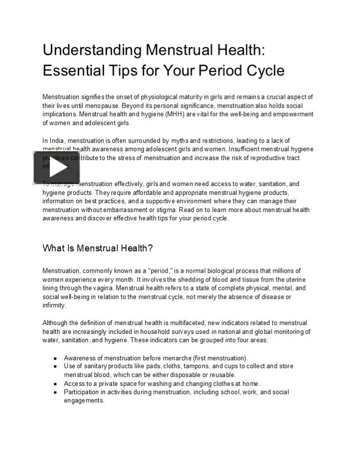 What Is Menstrual Health Awareness? Health Tips For Your Period Cycle ...