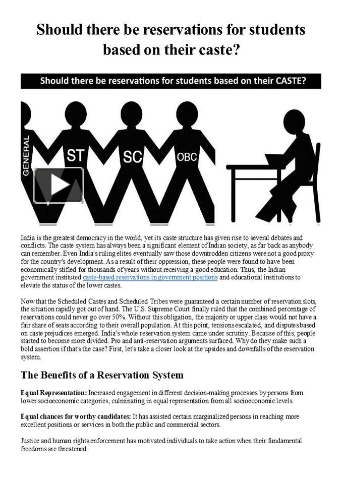 PPT – Should there be reservations for students based on their caste ...