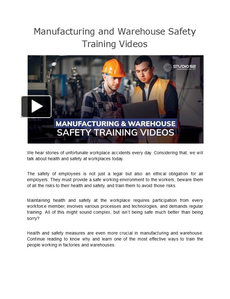 Manufacturing and Warehouse Safety Training Videos presentation | free ...