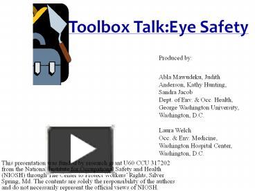 Toolbox Talk:Eye Safety presentation | free to view