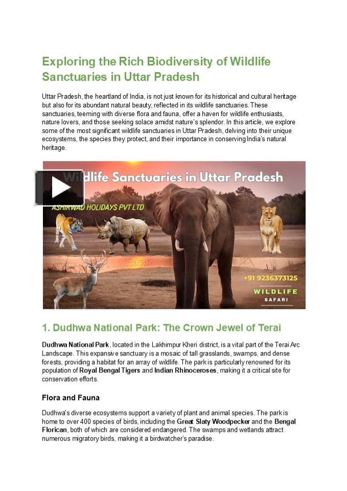 PPT – Wildlife Sanctuaries in Uttar Pradesh PowerPoint presentation ...