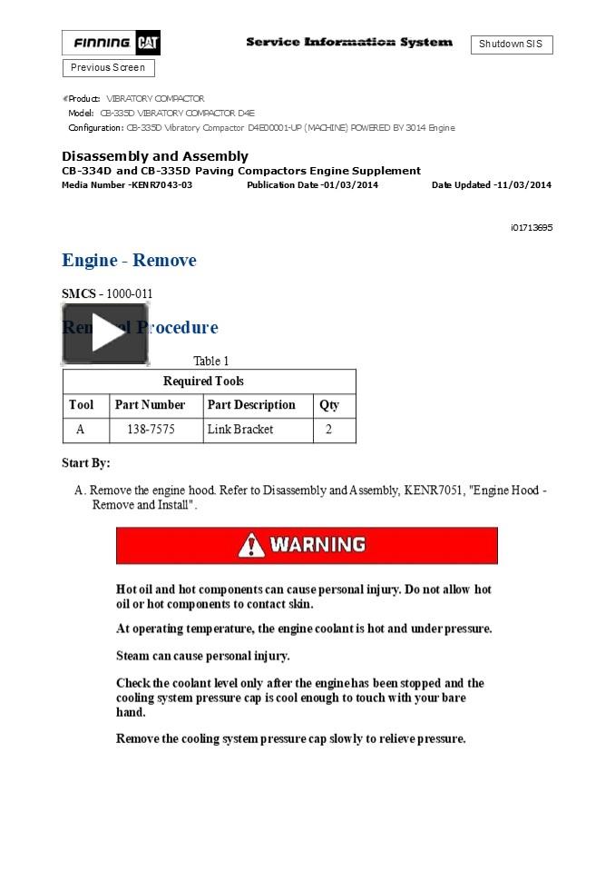 Caterpillar Cat CB-335D Vibratory Compactor (Prefix D4E) Service Repair ...