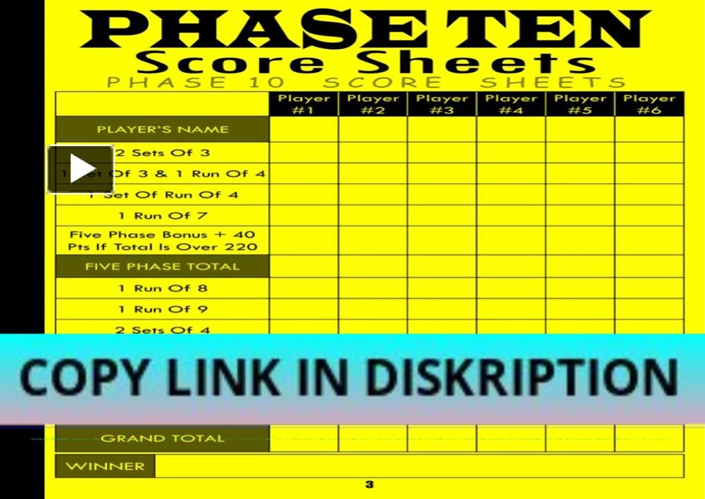 PDF DOWNLOAD FREE Phase Ten Score Sheets: A Logbook for Trac ...