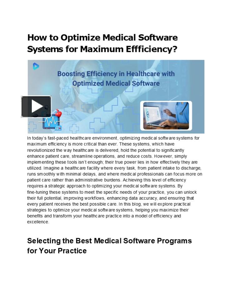 Steps to Optimize Medical Software for Enhanced Performance ...