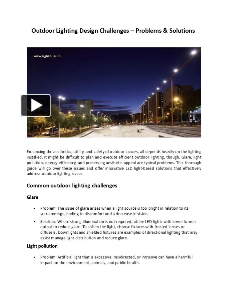 Outdoor Lighting Design Challenges – Problems & Solutions presentation ...