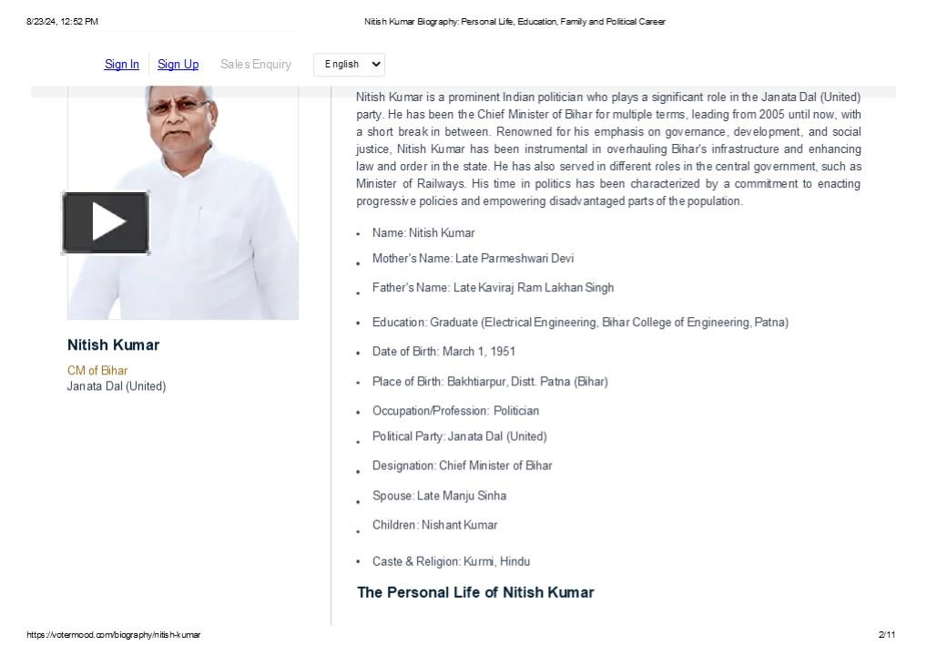 Nitish Kumar Biography: Personal Life, Education, Family and Political ...