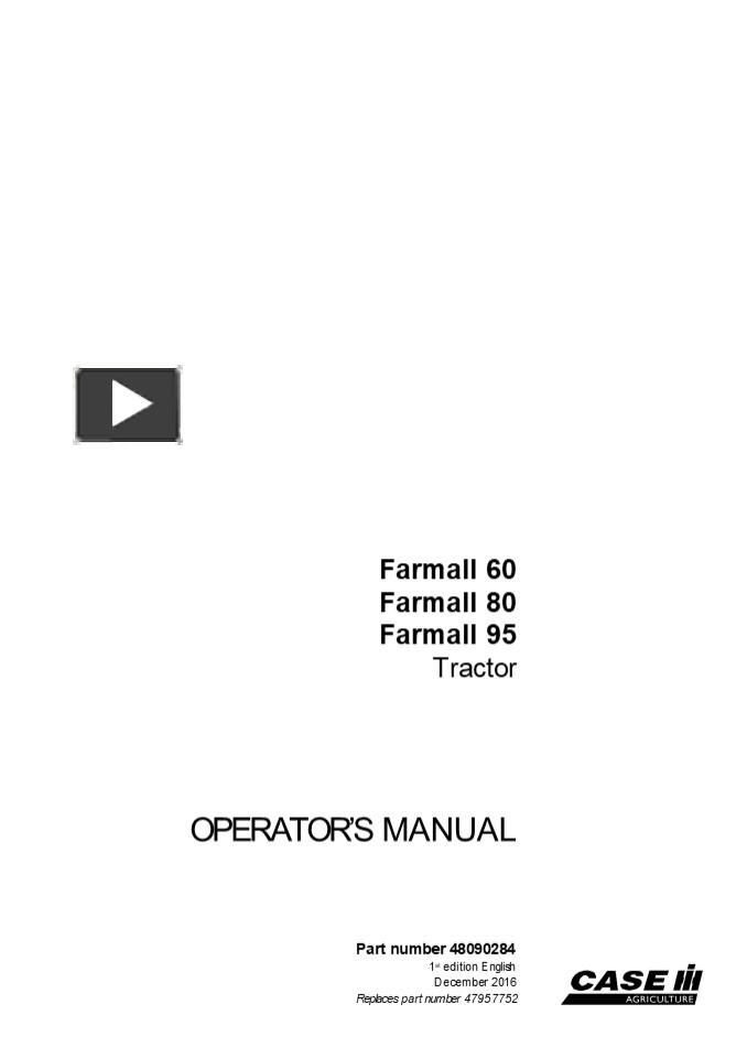 Case IH Farmall 60 Farmall 80 Farmall 95 Tractor Operator’s Manual ...