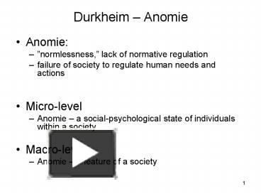 Durkheim Anomie presentation | free to view