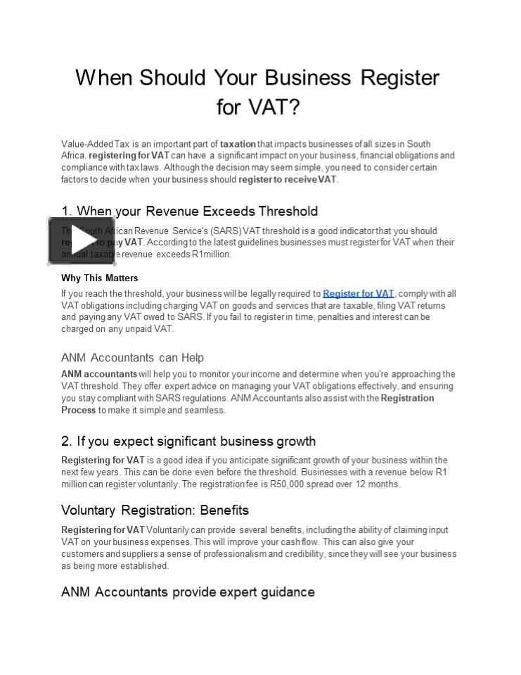 Register for VAT presentation | free to download
