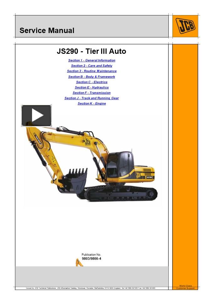 PPT – JCB JS290 - Tier III Auto Tracked Excavator Service Repair Manual ...