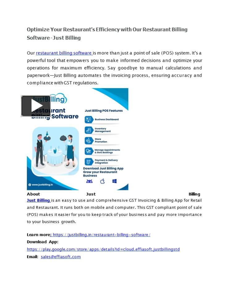 PPT – Restaurant Billing Software -Just Billing PowerPoint presentation ...