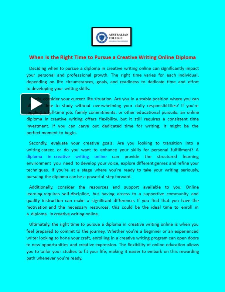 When Is the Right Time to Pursue a Creative Writing Online Diploma ...