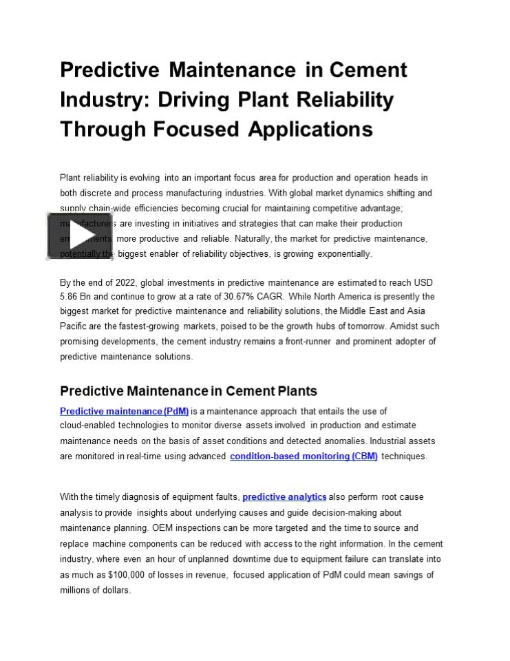 Predictive Maintenance in Cement Industry: Driving Plant Reliability ...