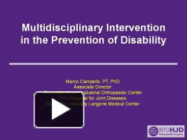 Multidisciplinary Intervention in the Prevention of Disability ...