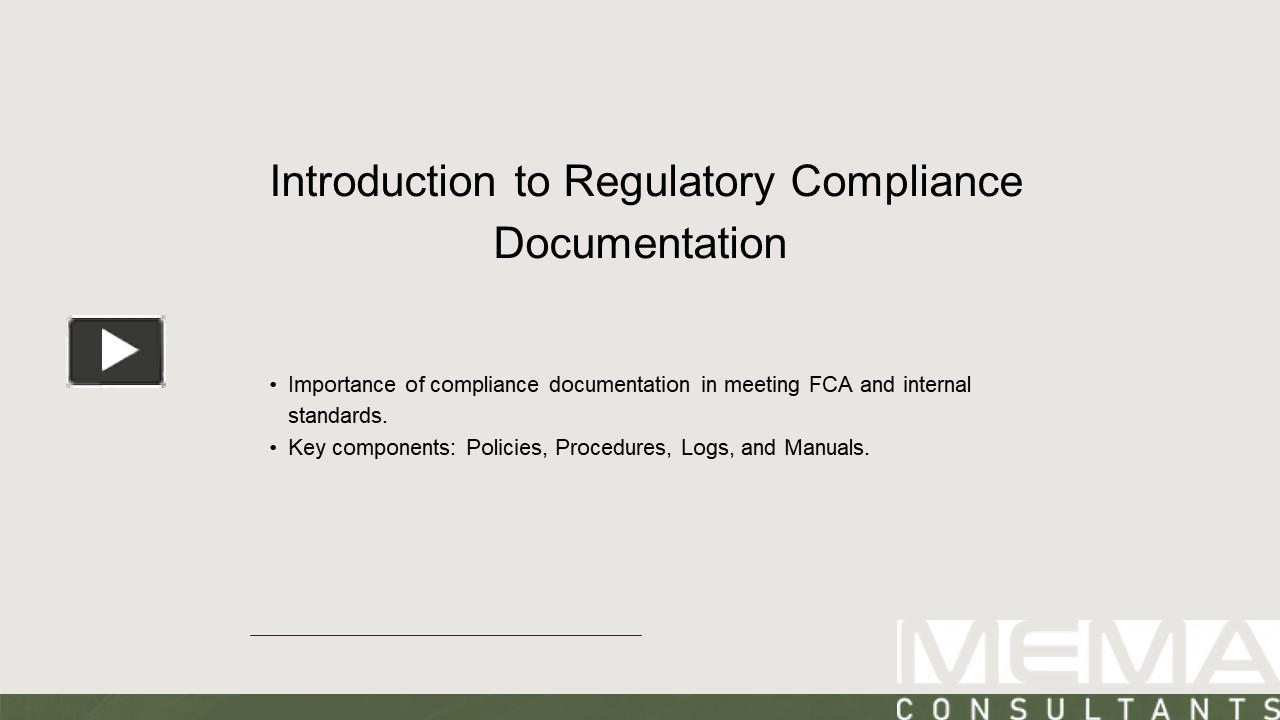Comprehensive Guide to Regulatory Compliance Documentation presentation ...