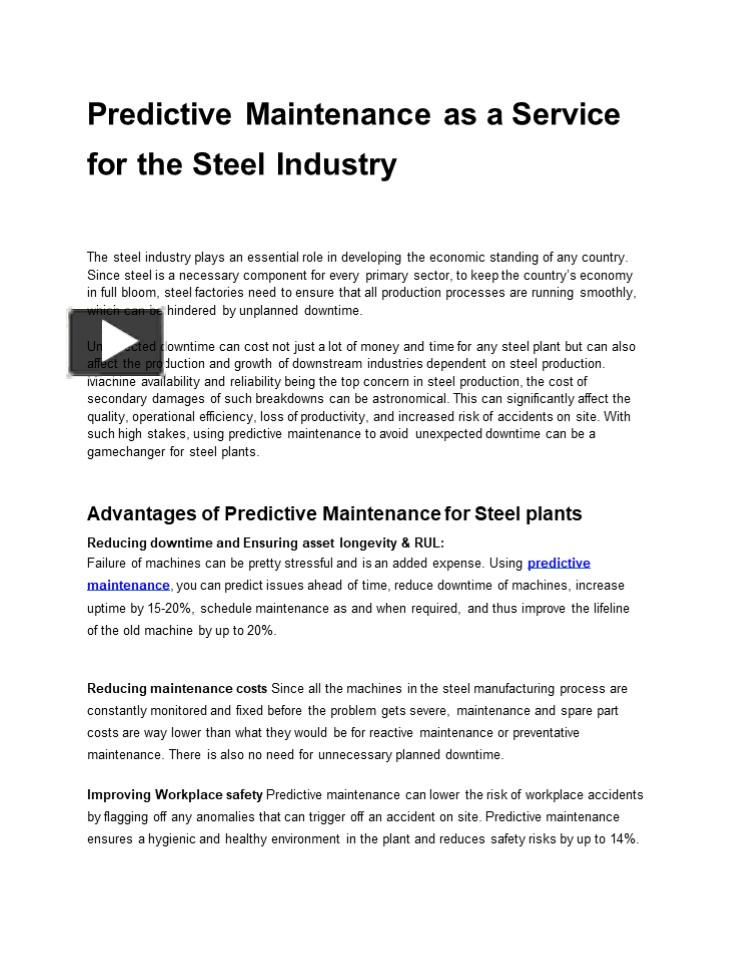 PPT – Predictive Maintenance as a Service for the Steel Industry ...