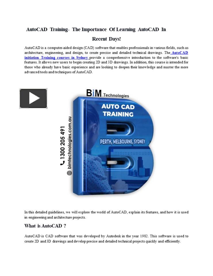 AutoCAD Training- The Importance Of Learning AutoCAD In Recent Days ...