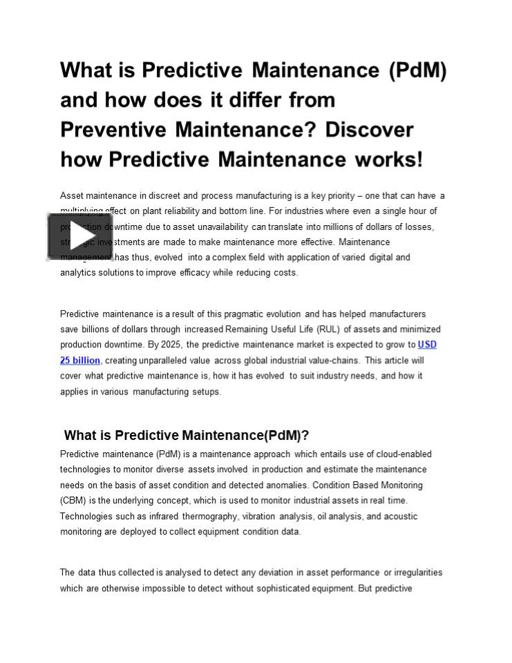 What is Predictive Maintenance (PdM) and how does it differ from ...