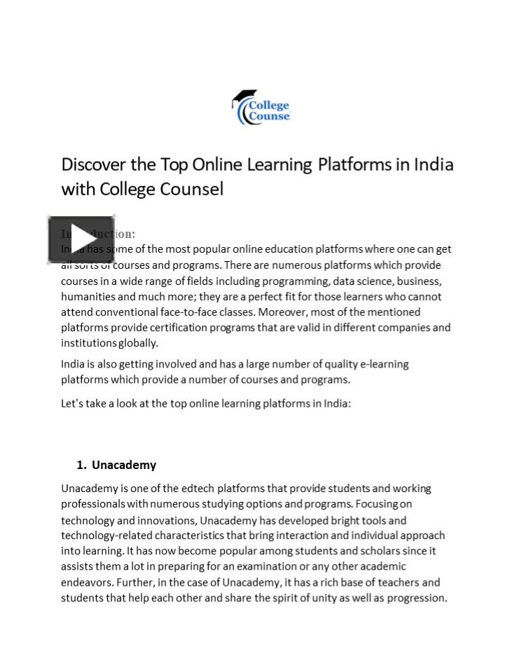 Discover the Top Online Learning Platforms in India with College ...