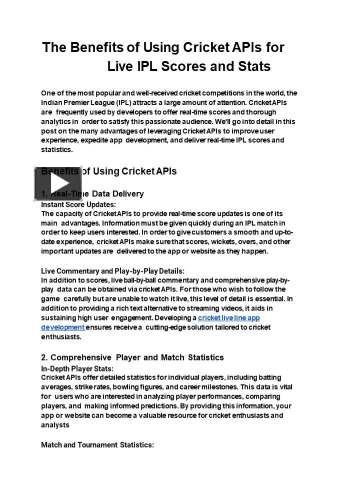 The Benefits of Using Cricket APIs for Live IPL Scores and Stats ...