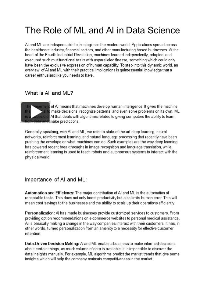 PPT – The Role of ML and Al in Data Science PowerPoint presentation ...