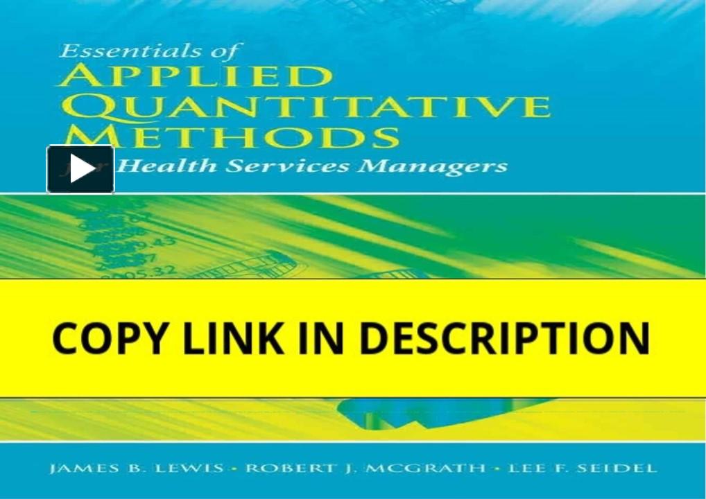 PDF Download Essentials of Applied Quantitative Methods for Health Ser ...