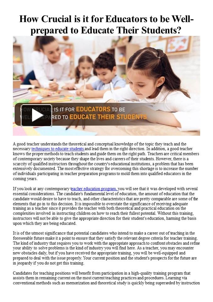 How crucial is it for educators to be well-prepared to educate their ...