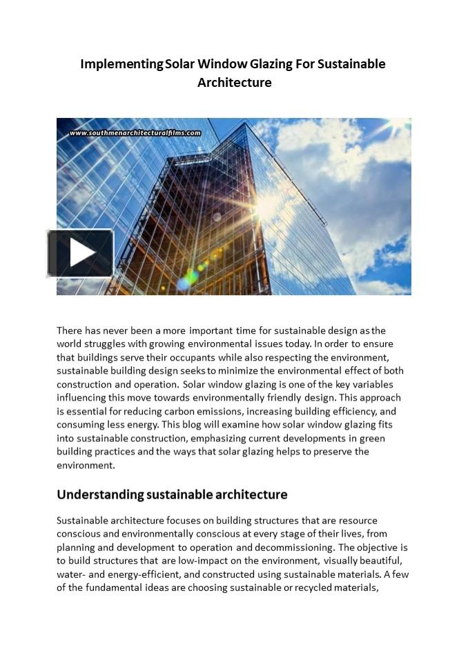 PPT – Implementing Solar Window Glazing For Sustainable Architecture ...
