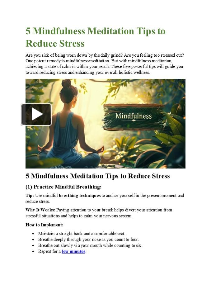 PPT – 5 Mindfulness Meditation Tips to Reduce Stress PowerPoint ...