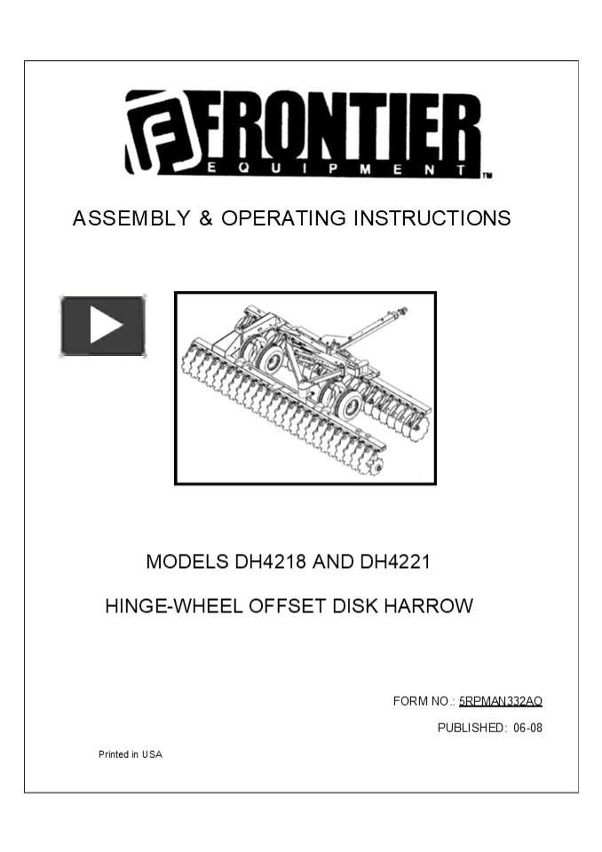 John Deere Frontier DH4218 DH4221 Hinge-Wheel Offset Disk Harrows ...