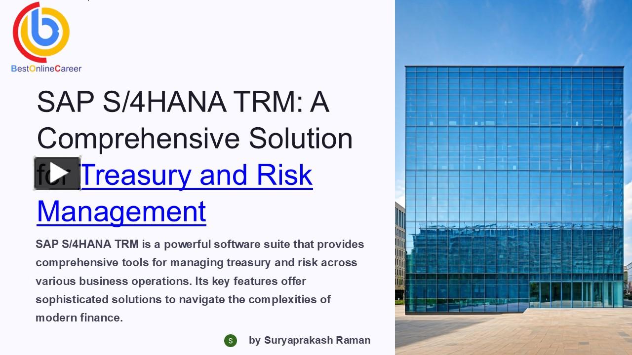 PPT – SAP S/4HANA TRM: Master Treasury and Risk Management Today ...