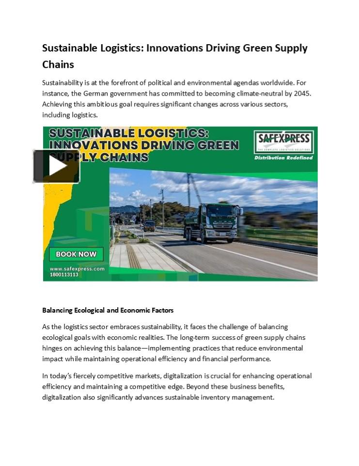 PPT – Sustainable Logistics: Innovations Driving Green Supply Chains ...