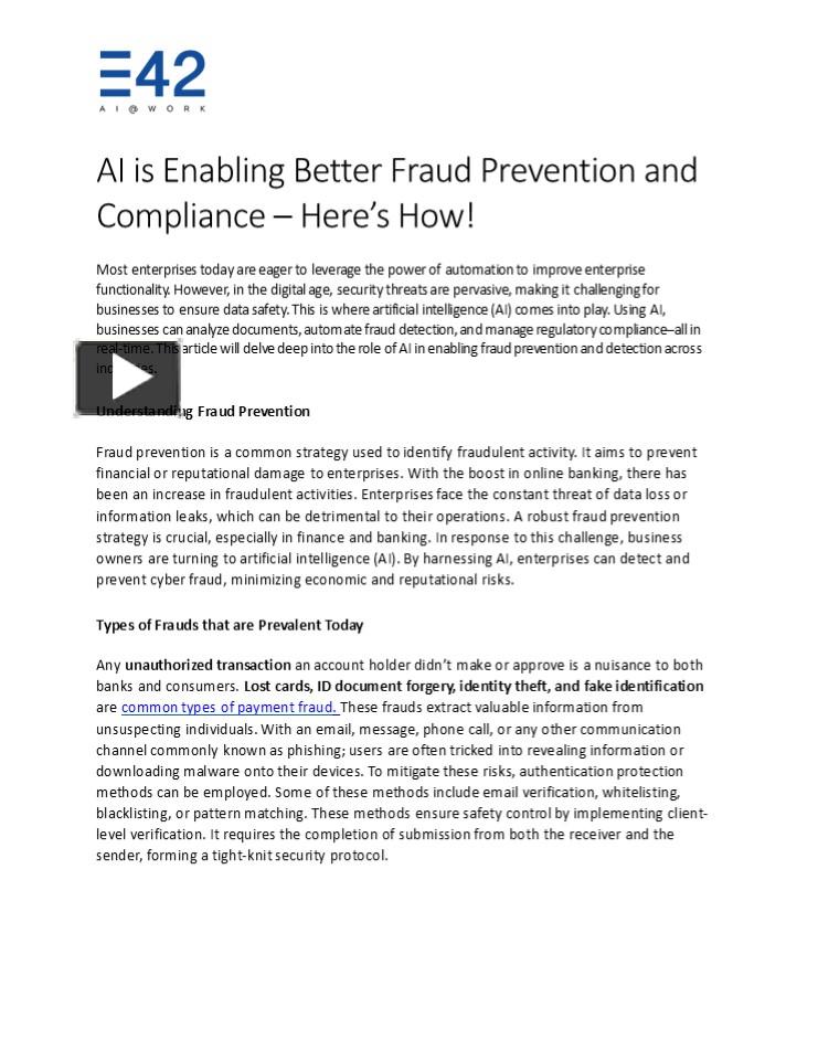 Role of AI in Fraud prevention and detection presentation | free to ...