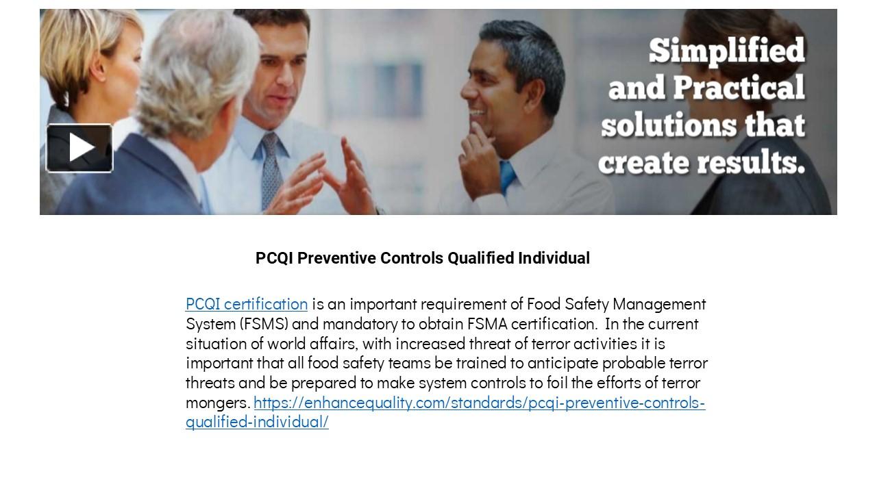 PCQI Certification presentation | free to download