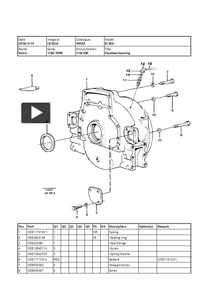 Volvo EC450 Excavator Parts Catalogue Manual Instant Download (SN 1782 ...