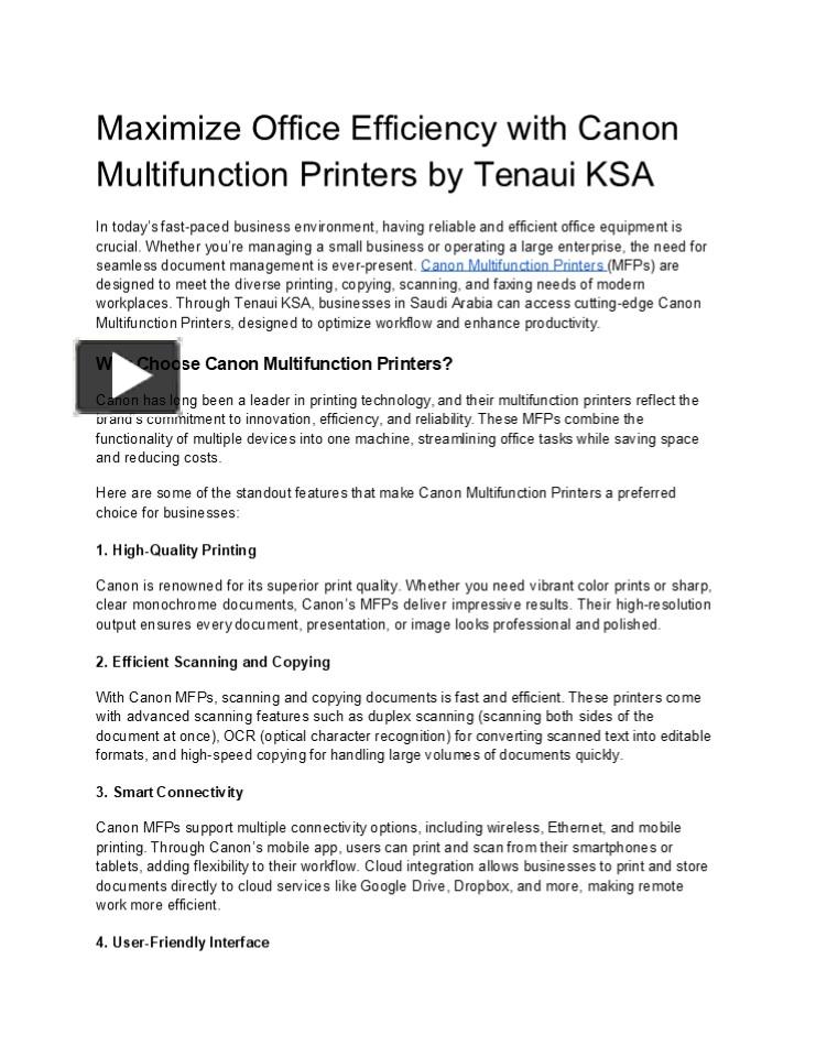 PPT – Maximize Office Efficiency with Canon Multifunction Printers by ...
