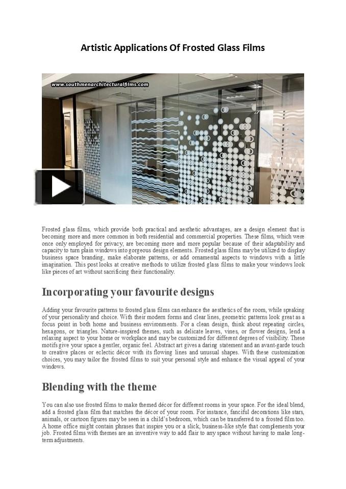 PPT – Artistic Applications Of Frosted Glass Films PowerPoint ...