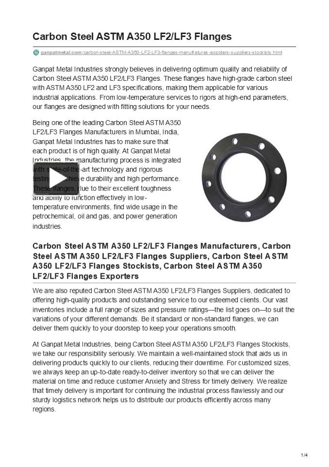 Carbon Steel ASTM A350 LF2/LF3 Flanges Manufacturers in Mumbai ...