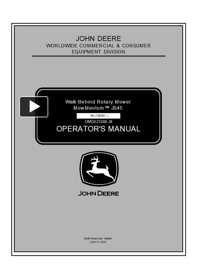 PPT – John Deere Mowmentum™ JS45 Walk-Behind Rotary Mower Operator’s ...