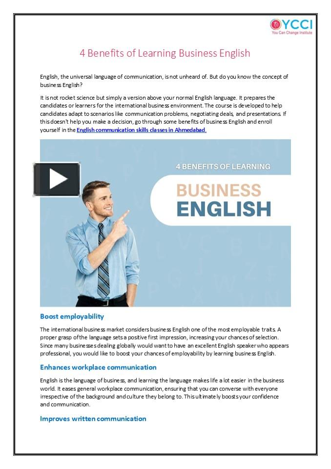 PPT – 4 Benefits of Learning Business English PowerPoint presentation ...