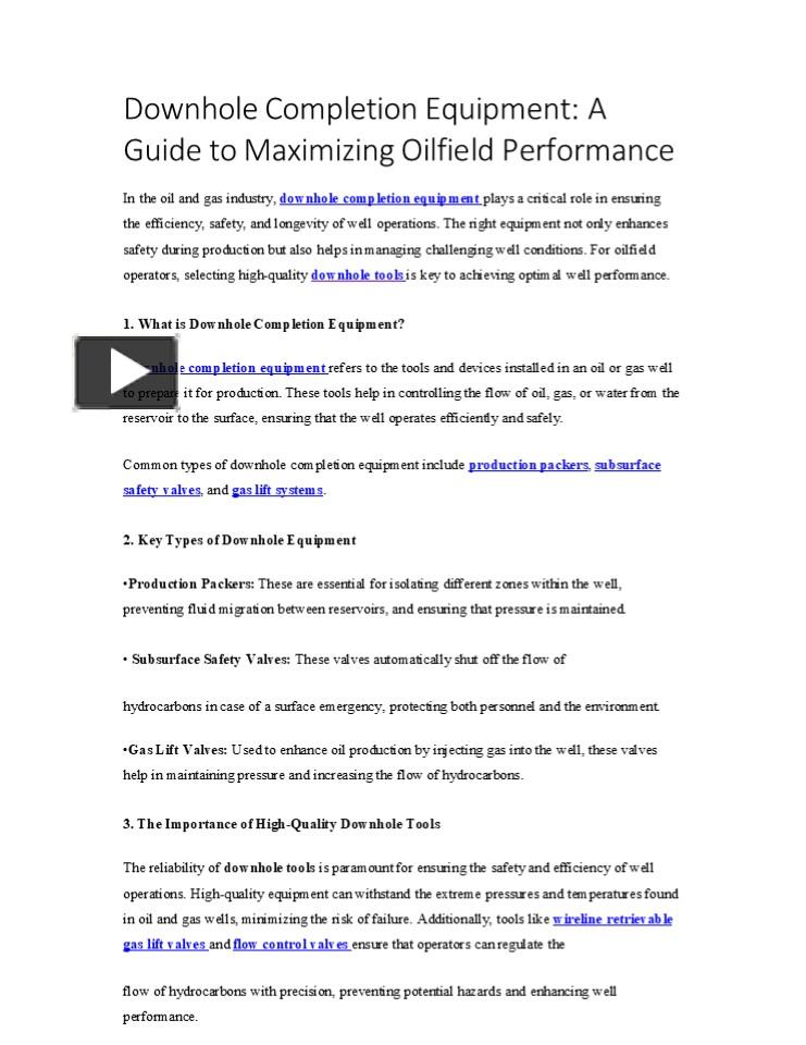 Downhole completion equipment presentation | free to download