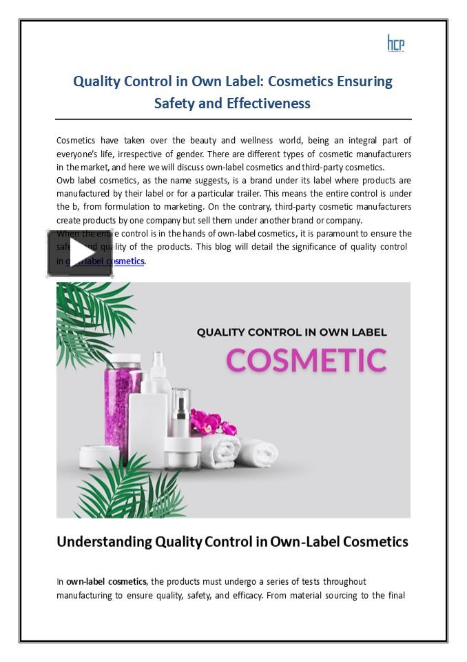 Quality Control in Own Label Cosmetics: Importance for Safety ...